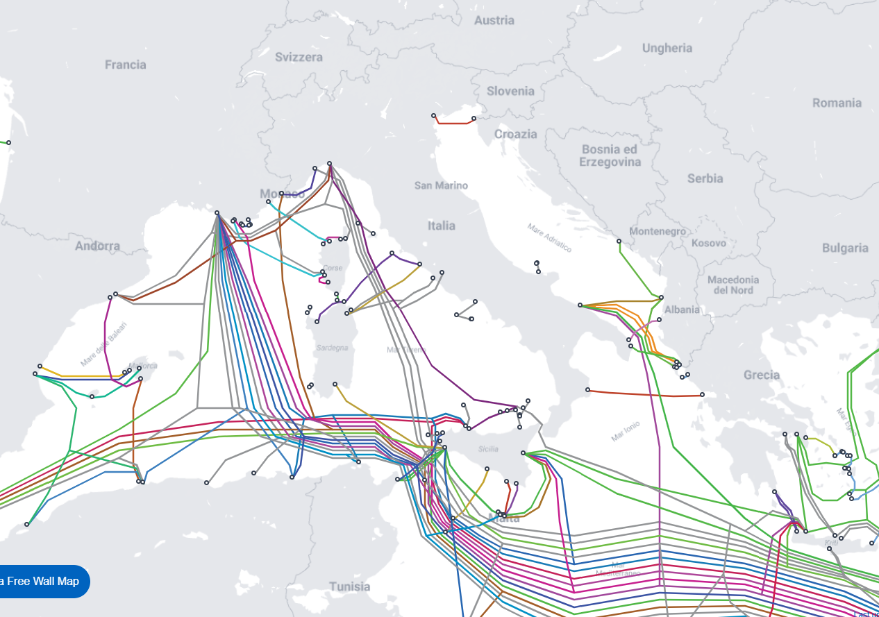 La mappa dei cavi Fibra Ottica sottomarini che fanno funzionare ...